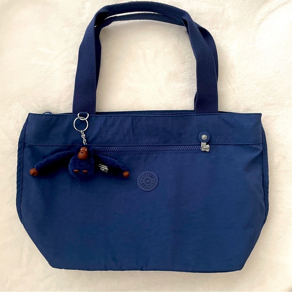 Kipling | Bags | Kipling Jeremiah Tote Blue Monkey Keychain Dual Strap ...